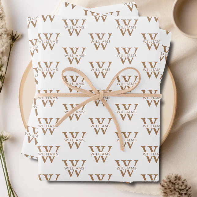 Elegant Personalized Monogram Name Custom White Wrapping Paper Sheets ...