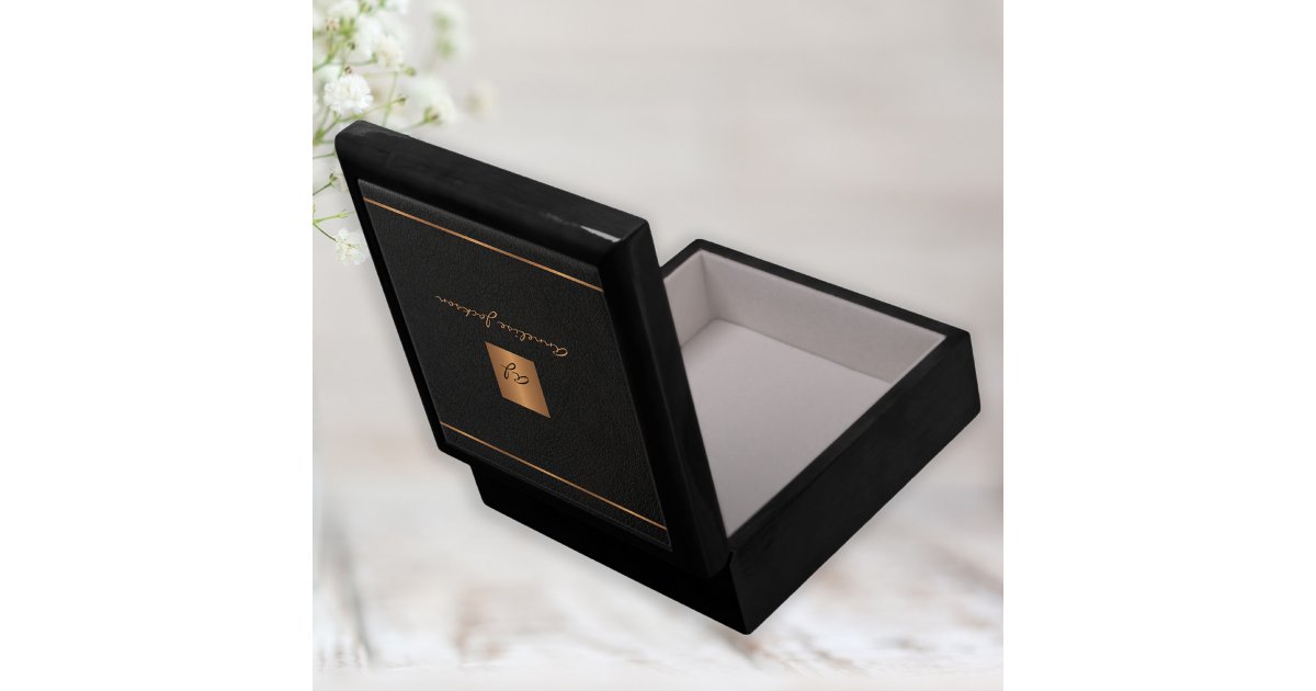 Elegant personalized monogram name script black gift box | Zazzle