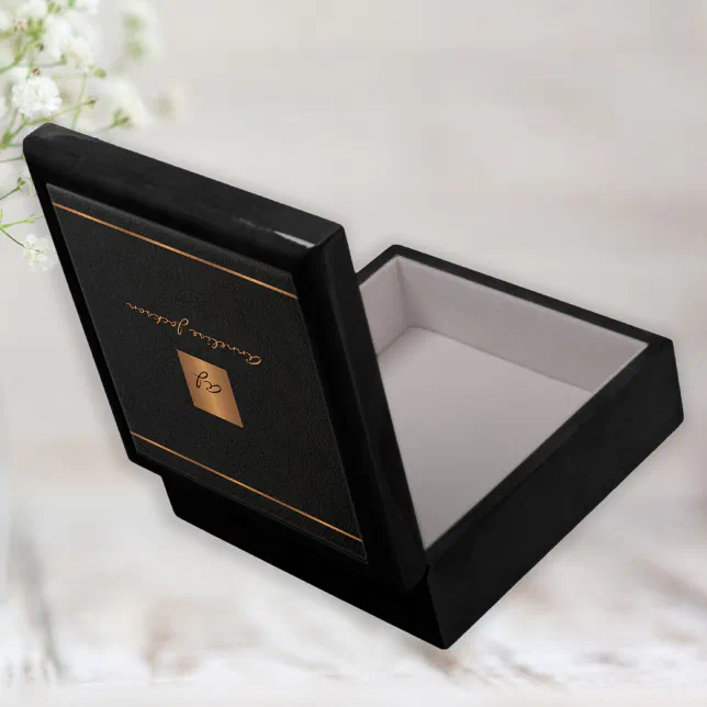 Elegant personalized monogram name script black gift box | Zazzle