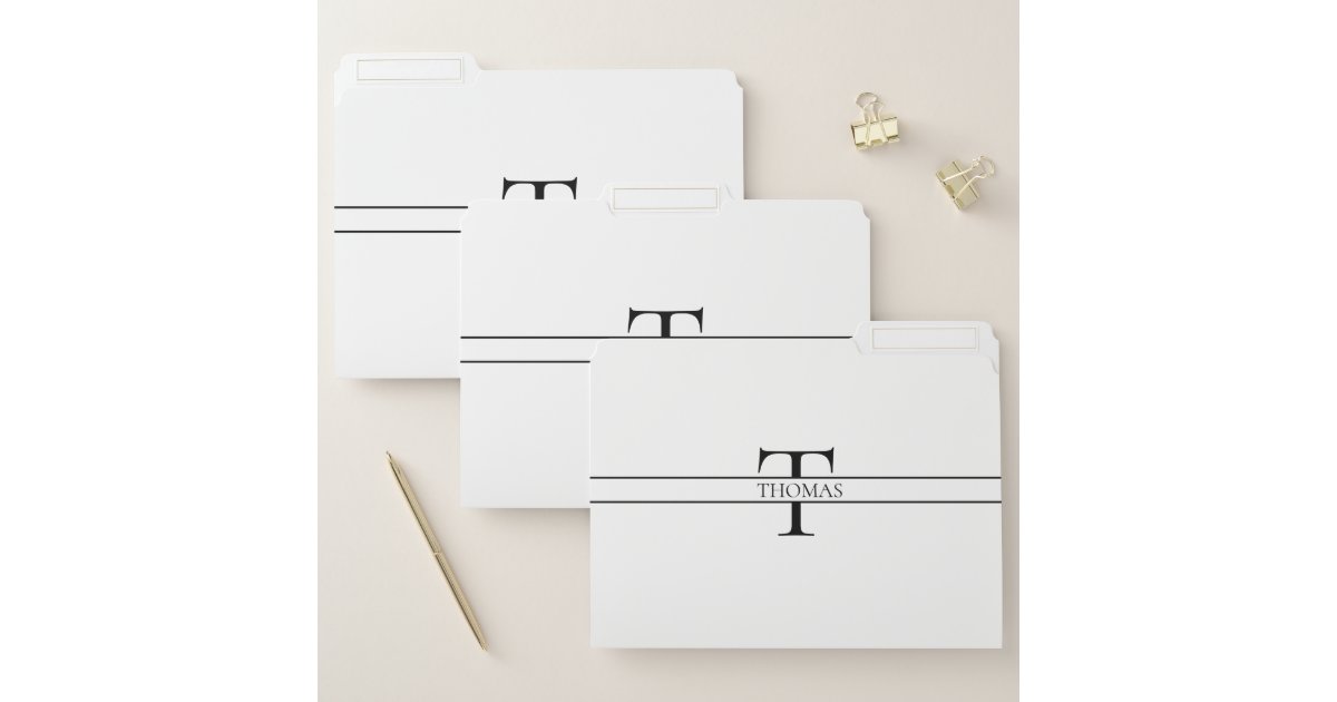 Elegant Personalized Monogrammed Custom Name White File Folder | Zazzle