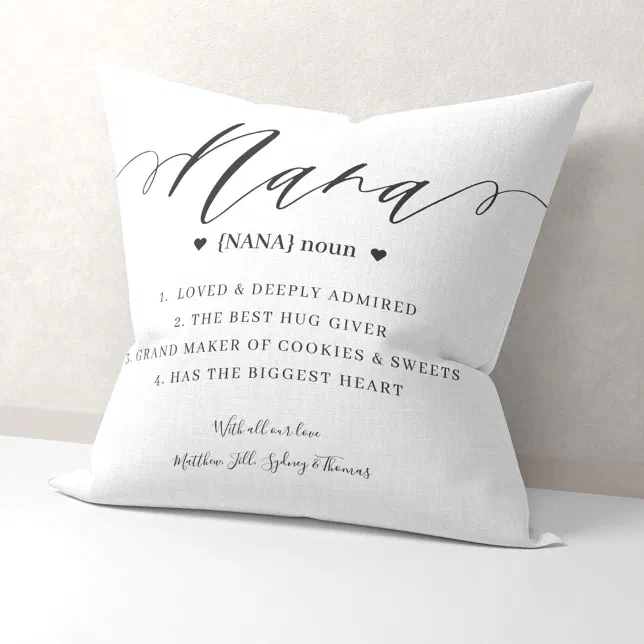Elegant Personalized Nana Definition Keepsake Throw Pillow | Zazzle