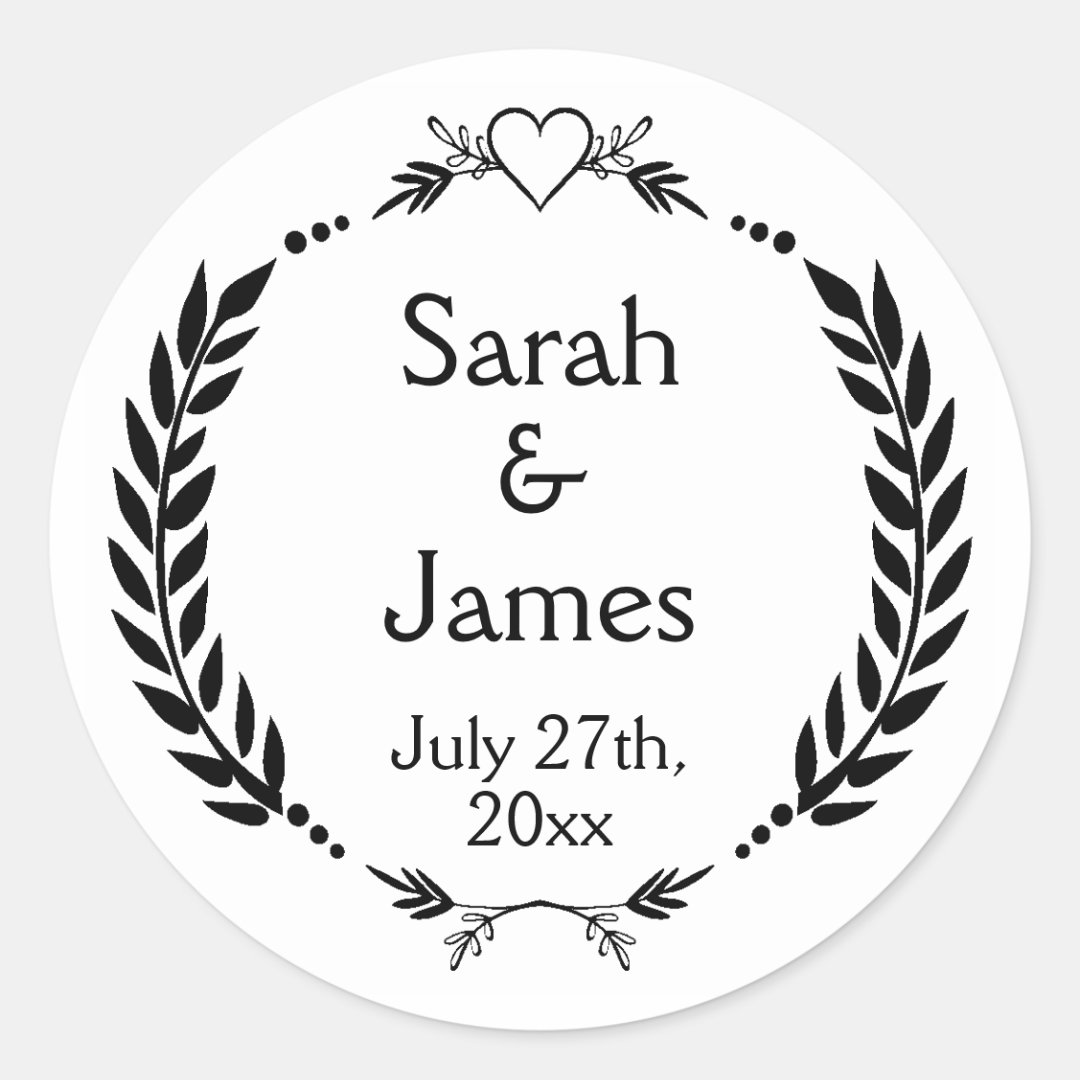 Elegant Personalized Newlyweds Names Wedding Date Classic Round Sticker ...