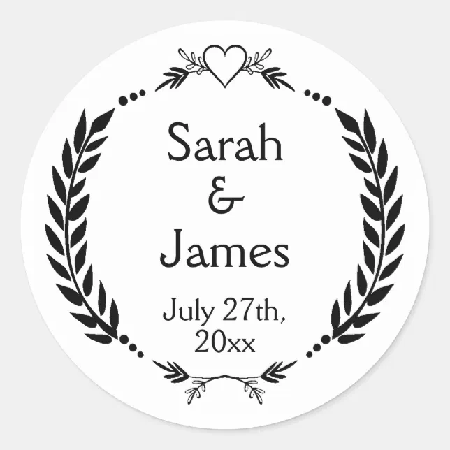 Elegant Personalized Newlyweds Names Wedding Date Classic Round Sticker ...
