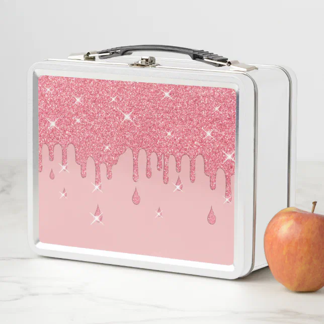 Elegant Personalized Pink Glitter Effect Sparkles Metal Lunch Box | Zazzle