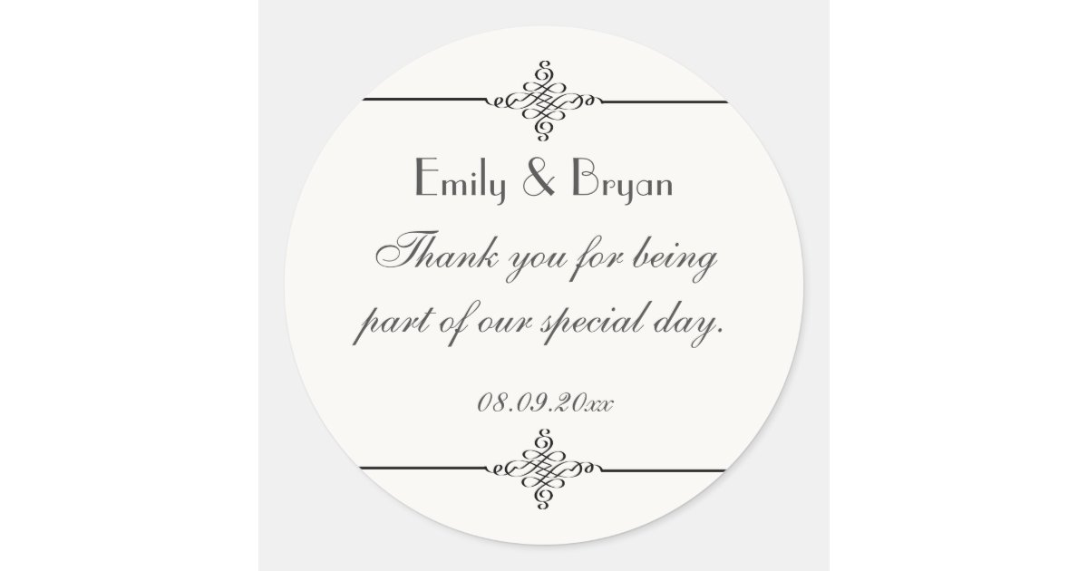 Elegant Personalized Thank You Wedding Sticker | Zazzle
