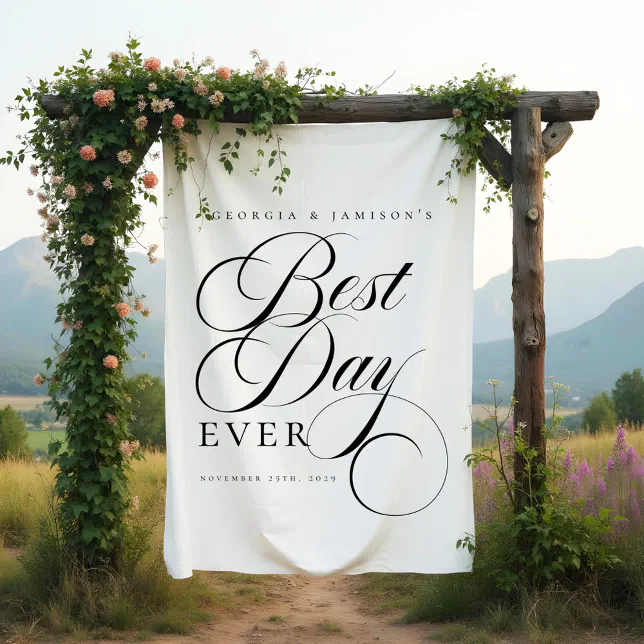 Elegant Personalized Wedding "Best Day Ever" Sign Tapestry | Zazzle