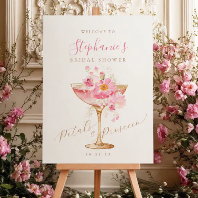 Elegant Petals and Prosecco Floral Bridal Shower Foam Board | Zazzle