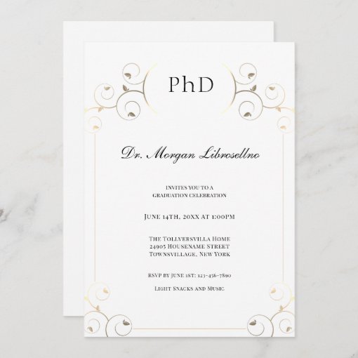 Elegant PhD Gold Graduation Invitation | Zazzle