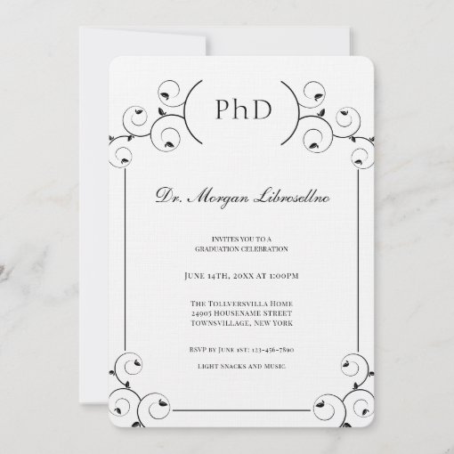 Elegant PhD Graduation Invitation | Zazzle