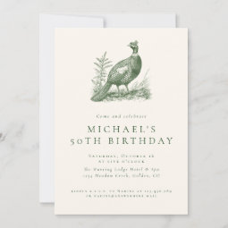 Elegant Pheasant Hunting Green Adult Birthday Invitation | Zazzle