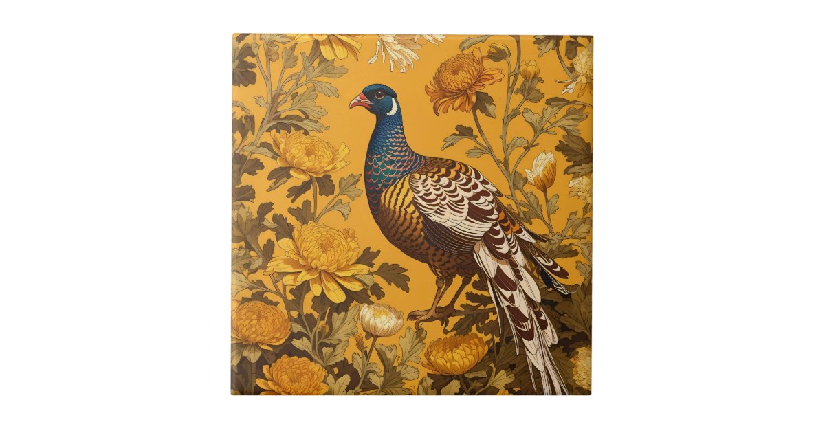 Elegant Pheasant William Morris Inspired Ceramic Tile | Zazzle