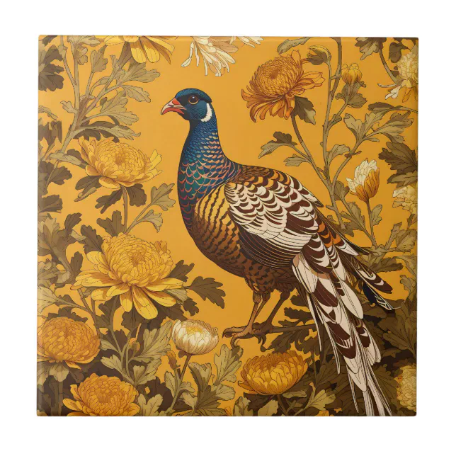 Elegant Pheasant William Morris Inspired Ceramic Tile | Zazzle