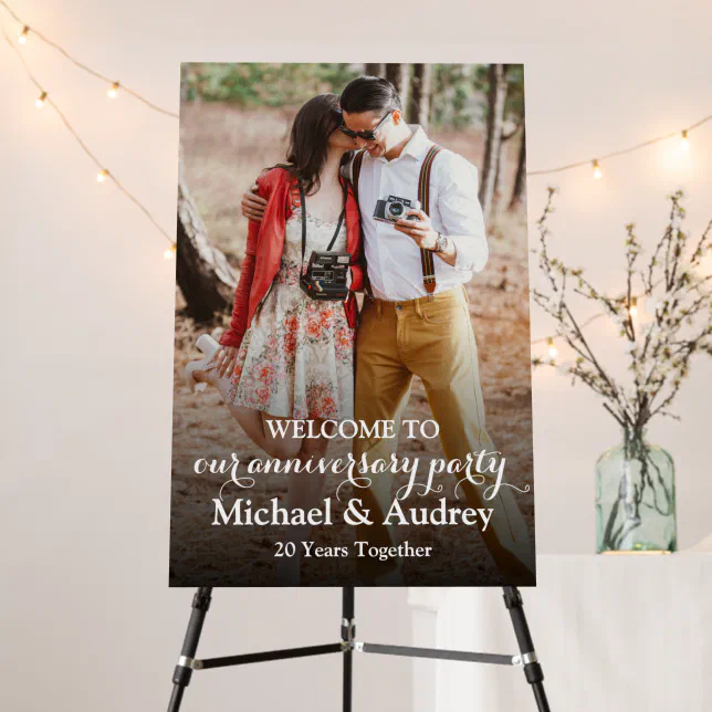 Elegant Photo Any Anniversary Party Welcome sign | Zazzle