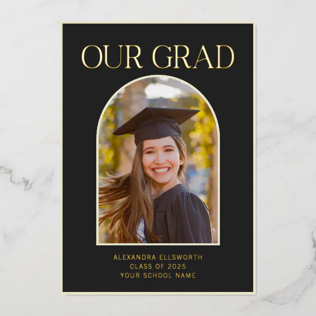 Elegant Photo Arch Graduation Black Gold Foil Card | Zazzle