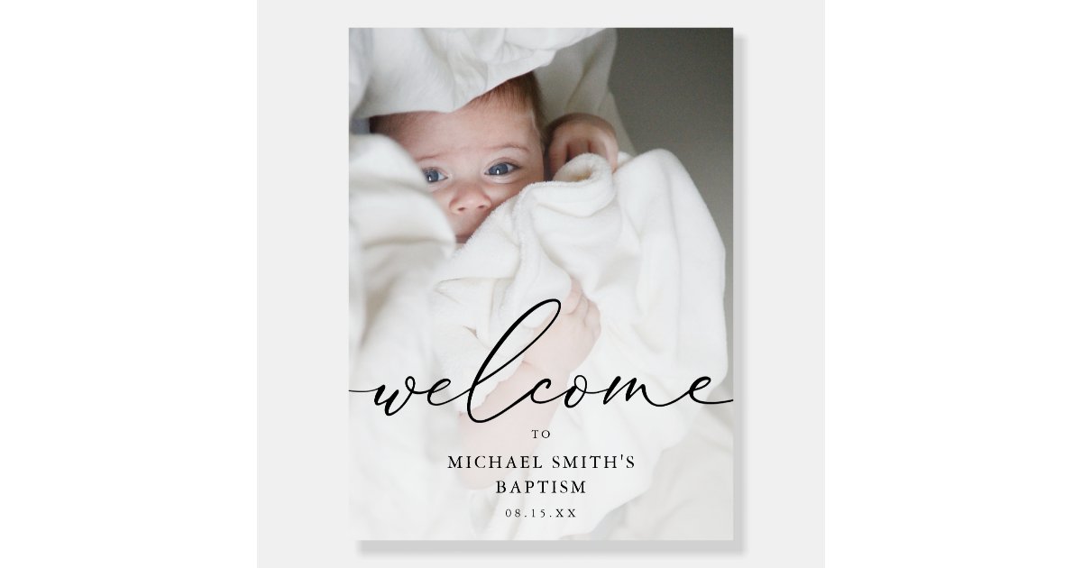 Elegant Photo Baptism Welcome Sign | Zazzle