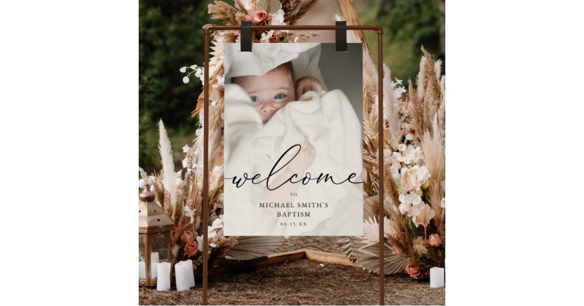 Elegant Photo Baptism Welcome Sign | Zazzle