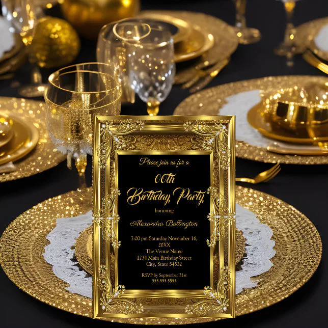 Elegant Photo Birthday Party Royal Gold Gems Invitation | Zazzle