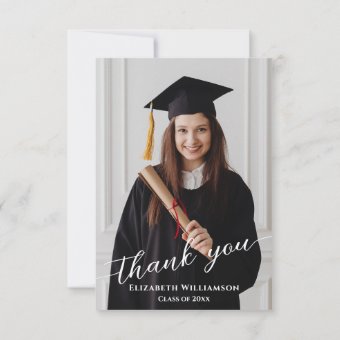 Elegant Photo Black Gold Script Graduation Party Thank You Card | Zazzle