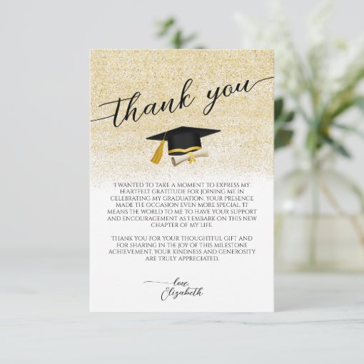 Elegant Photo Black Gold Script Graduation Party Thank You Card | Zazzle