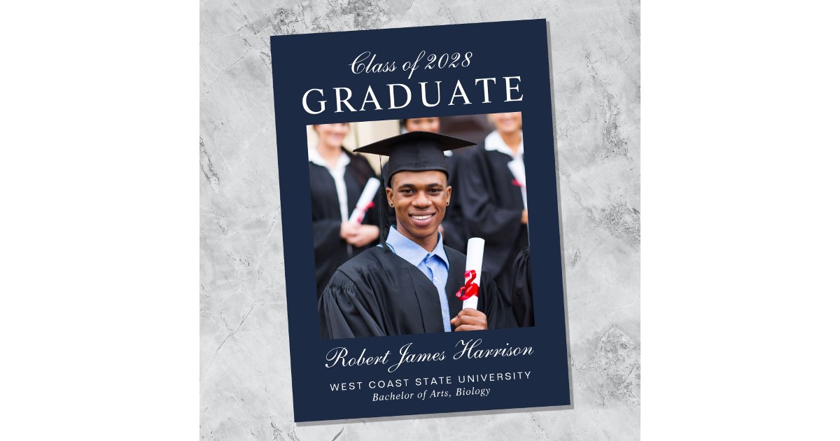 Elegant Photo Blue College Graduation Announcement | Zazzle