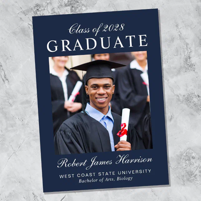 Elegant Photo Blue College Graduation Announcement | Zazzle