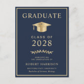Elegant Photo Blue College Graduation Party Invitation Postcard | Zazzle
