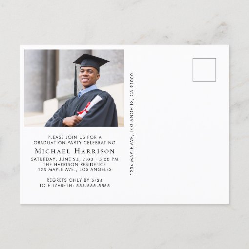 Elegant Photo Blue College Graduation Party Invitation Postcard | Zazzle