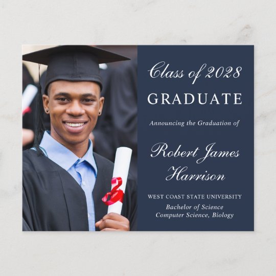 Elegant Photo Blue Graduation Announcement | Zazzle.com