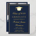 Elegant Photo Blue Graduation Party Gold Foil Invitation | Zazzle