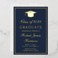 Elegant Photo Blue Graduation Party Gold Foil Invitation | Zazzle