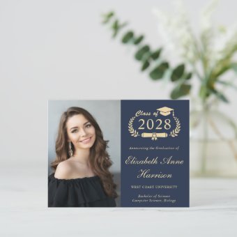 Elegant Photo Blue Graduation Postcard | Zazzle
