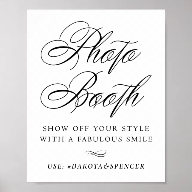Elegant Photo Booth Smile Black Calligraphy | Chic Poster | Zazzle
