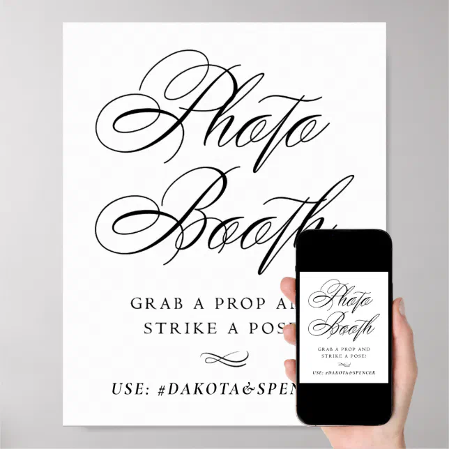 Elegant Photo Booth Strike a Pose | Black Script Poster | Zazzle