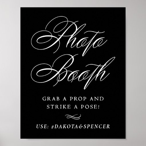 Elegant Photo Booth Strike a Pose | White Script Poster | Zazzle