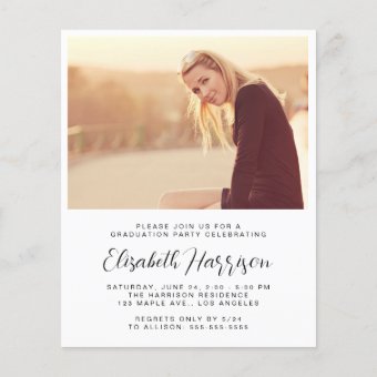 Elegant Photo Budget Graduation Party Invitation | Zazzle