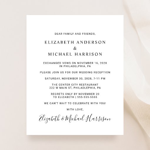 Elegant Photo Budget Wedding Reception Invitation | Zazzle
