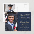 Elegant Photo Bue Gold College Graduation Announcement Postcard | Zazzle