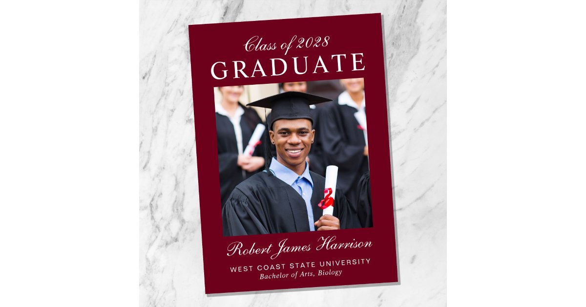 Elegant Photo Burgundy College Graduation Announcement | Zazzle