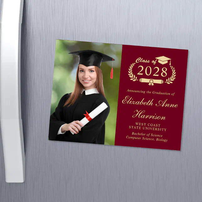 Elegant Photo Burgundy College Graduation Magnet | Zazzle