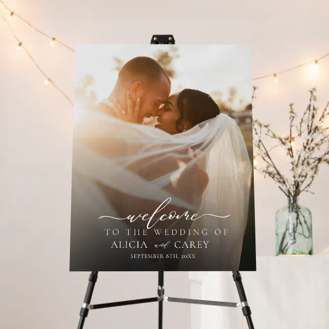 Elegant Photo Calligraphy Wedding Welcome Sign | Zazzle