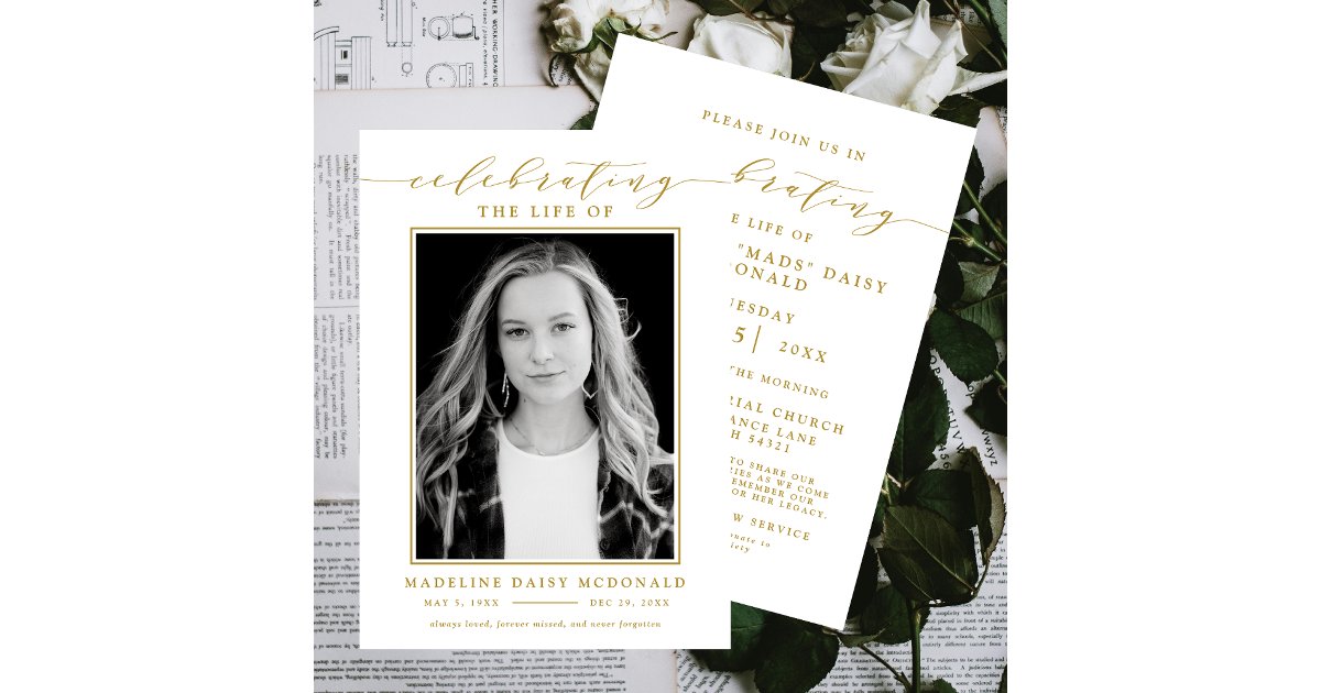 ELEGANT PHOTO CELEBRATION OF LIFE MEMORIAL FUNERAL INVITATION | Zazzle