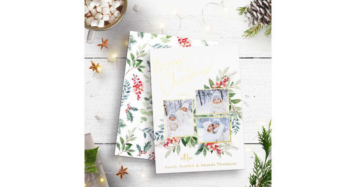 Elegant Photo Christmas Holiday Gold Foil Card | Zazzle