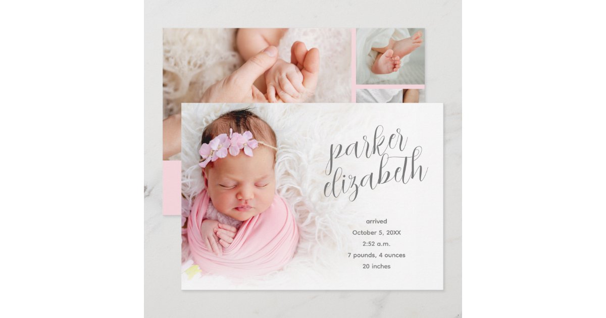 Elegant Photo Collage Birth Announcement | Zazzle