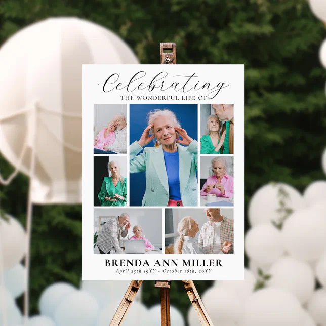 Elegant Photo Collage Memorial Funeral Tribute Foam Board | Zazzle