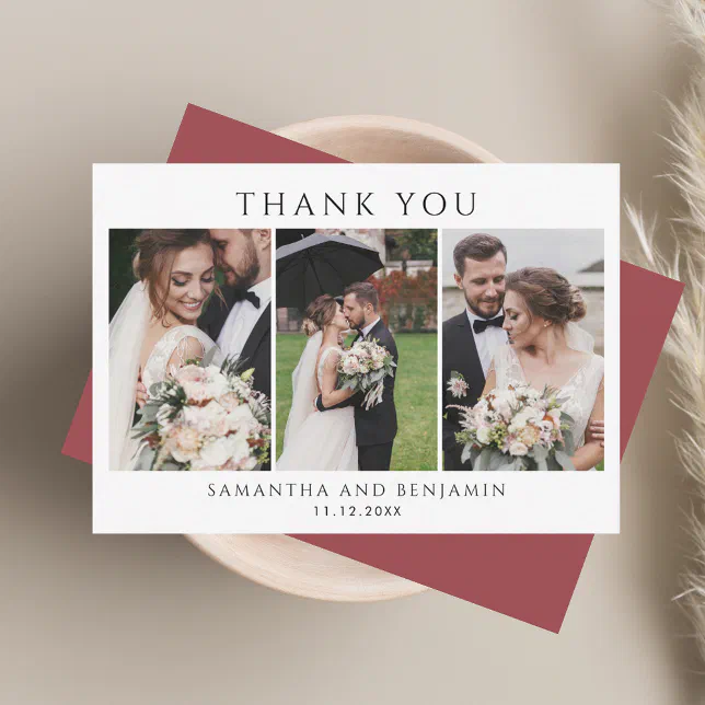 Elegant Photo Collage Wedding Thank You Note Card | Zazzle
