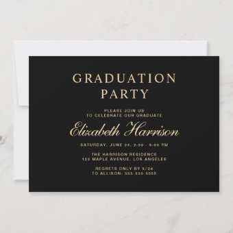 Elegant Photo College Black Graduation Party Invitation | Zazzle