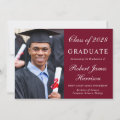 Elegant Photo College Burgundy Graduation Announcement | Zazzle