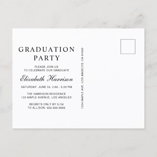 Elegant Photo College Graduation Party Invitation Postcard | Zazzle