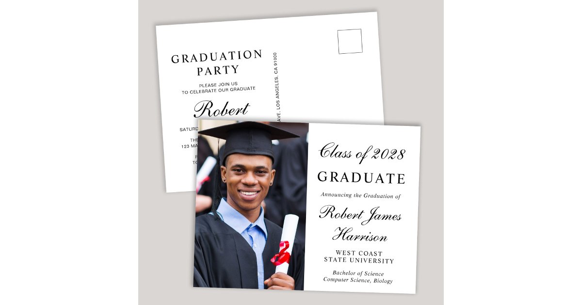 Elegant Photo College Graduation Party Invitation Postcard | Zazzle