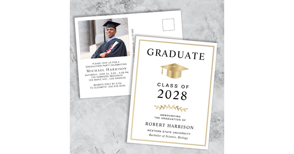Elegant Photo College Graduation Party Invitation Postcard | Zazzle